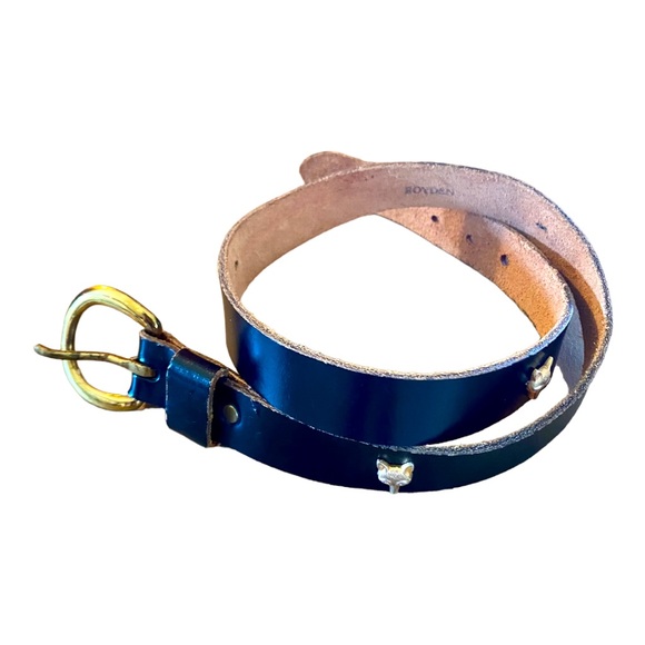 Vintage | Accessories | Vtg Royden Fox Head Belt Black Leather Brass ...